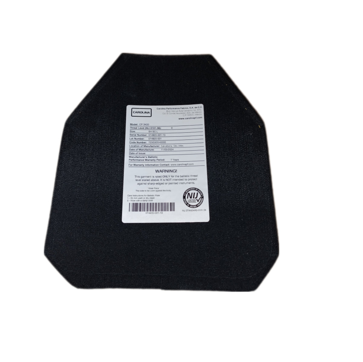 Carolina Ballistic NIJ Level III Stand-Alone Ballistic Plate - Lightwe ...